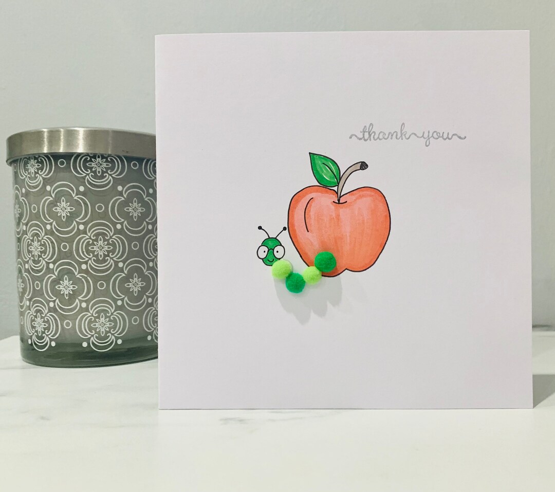 Pompom Apple Thank You Card - Teacher, Personalised Card - Etsy