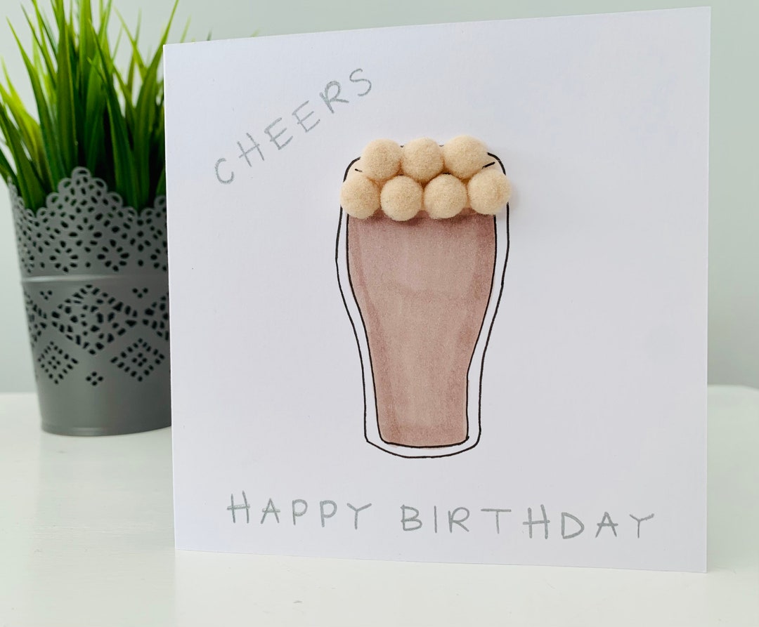 Pompom Birthday Card Pint Card Beer Card Male Birthday - Etsy