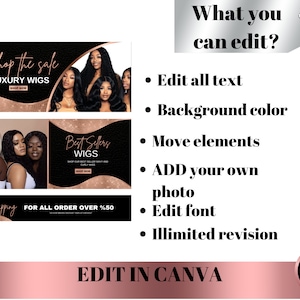 DIY Rose Gold WIG and Hair Website Banner Templates-shopify Website ...