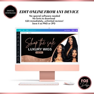 DIY Rose Gold WIG and Hair Website Banner Templates-shopify Website ...