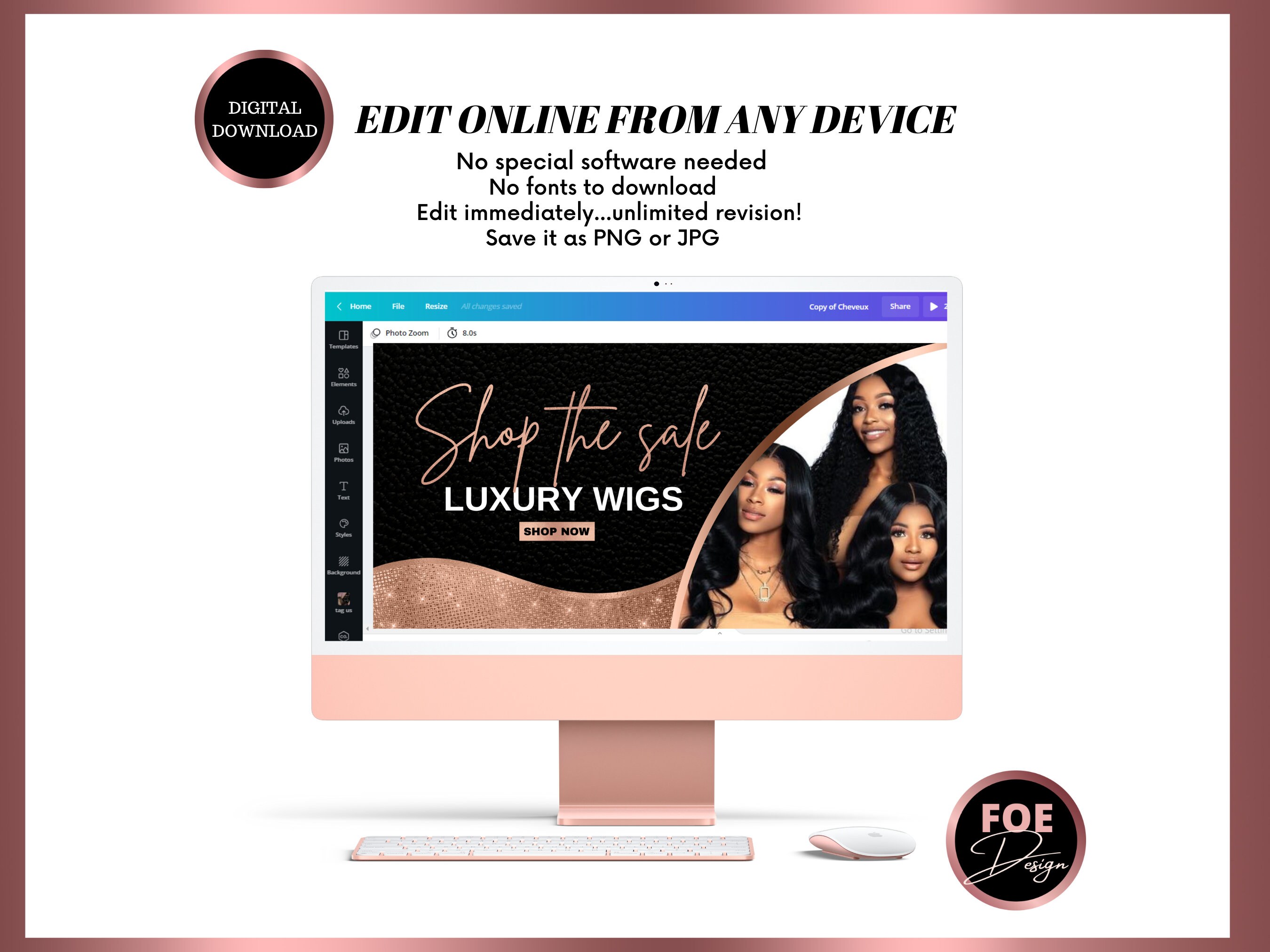 DIY Rose Gold WIG and Hair Website Banner Templates-shopify Website ...