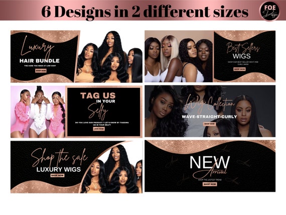 DIY Rose Gold WIG and Hair Website Banner Templates-shopify - Etsy