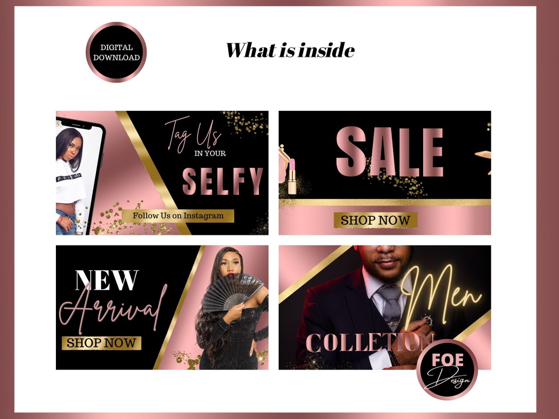 DIY Rose Gold Website Banner Templates,canva Website Template. Fashion ...