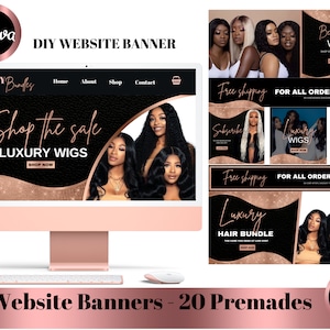 DIY Rose Gold WIG and Hair Website Banner Templates-shopify Website ...