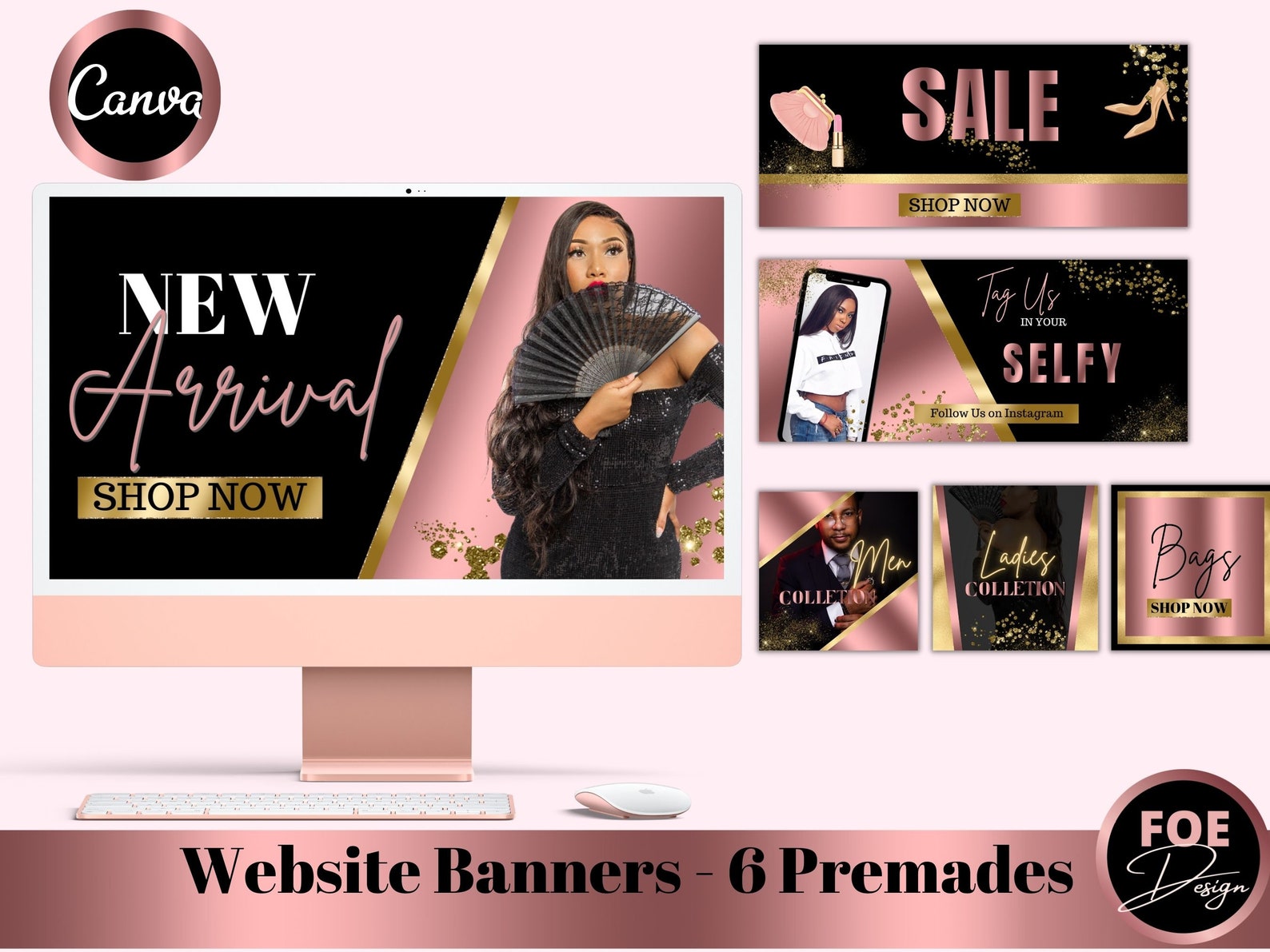 DIY Rose Gold Website Banner Templatescanva Website Template. - Etsy