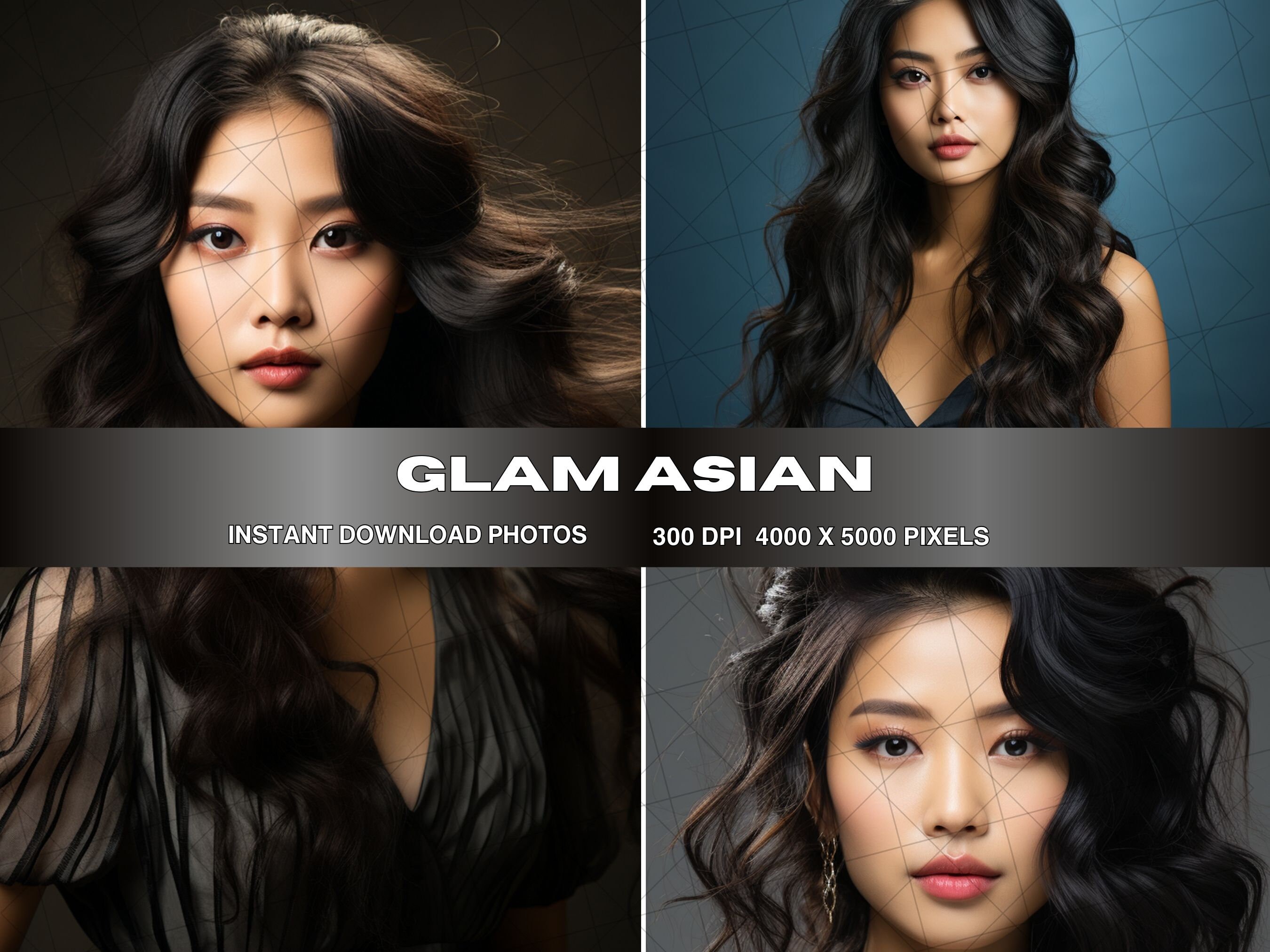 7 Asians Hair Extension Model Stock Photos BUNDLE, Asian Woman Beauty ...
