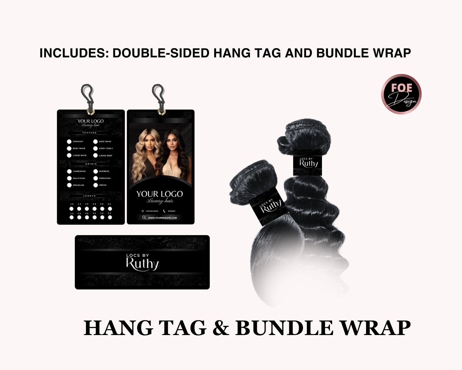 Hair Branding Kit | Hang Tags Thank You Card Kit | Canva Templates ...