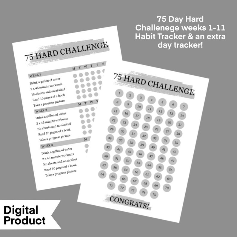75 Day Hard Challenge Habit Tracker Digital PDF Product - Etsy