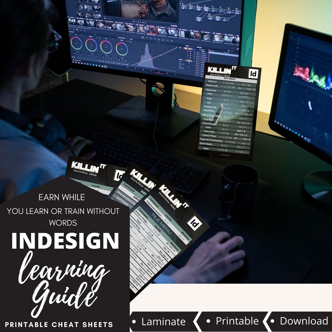 INDESIGN GRAPHIC DESIGN Keyboard Shortcuts Cheat Sheets - Etsy