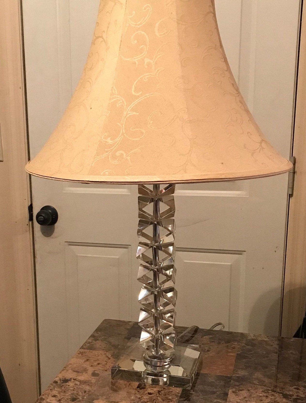 Exquisite Vintage Lead Crystal Table Lamp With Prism Block Cut Cubes ...