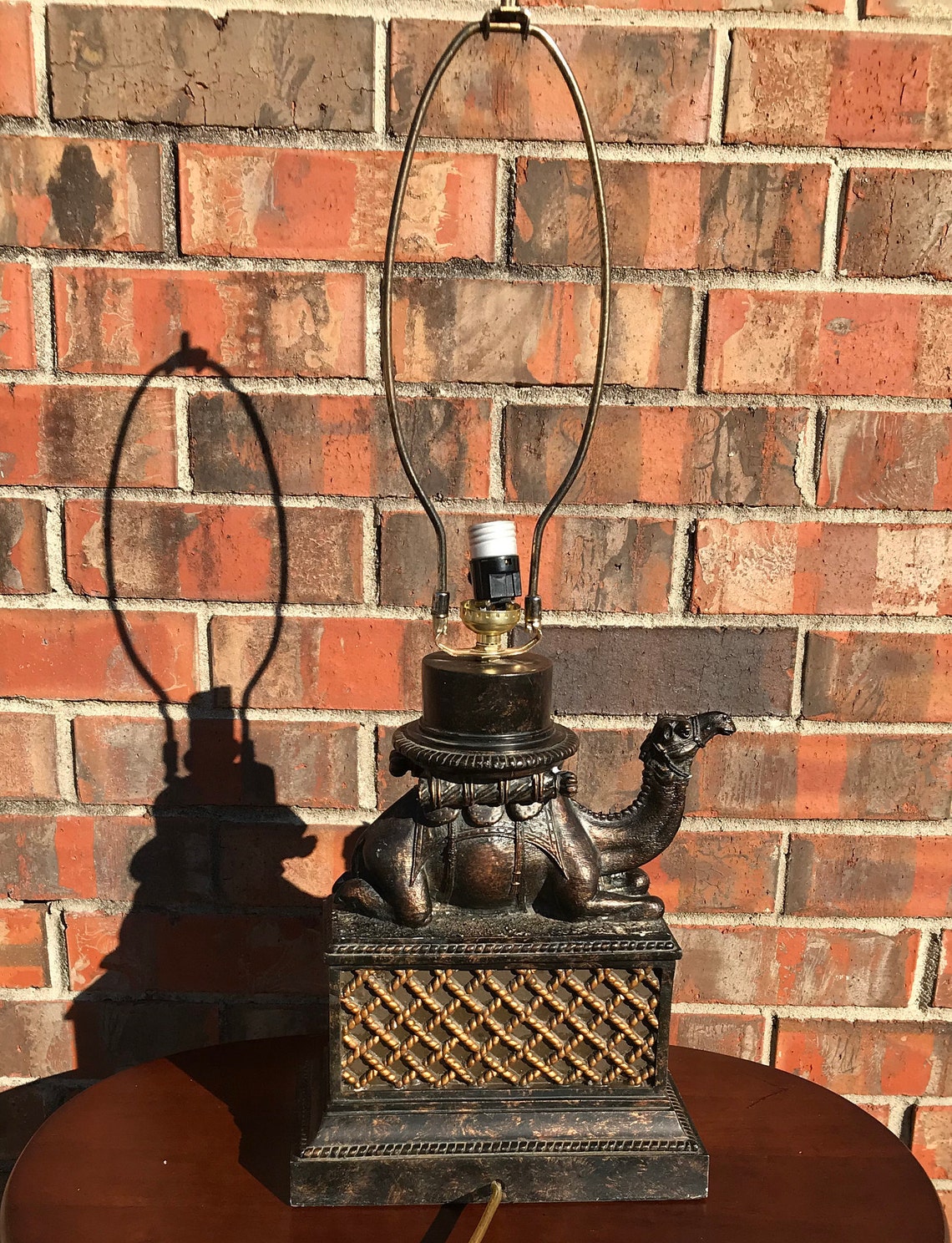 Old World Heavy Knealing Camel Lamp With Damask Lamp Shade/exoctic Work ...