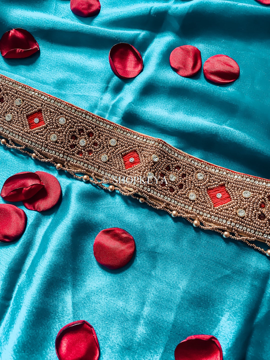 Traditional Indian Kempu Kundan Stone-work Waist Belt Waist Belt Cloth ...