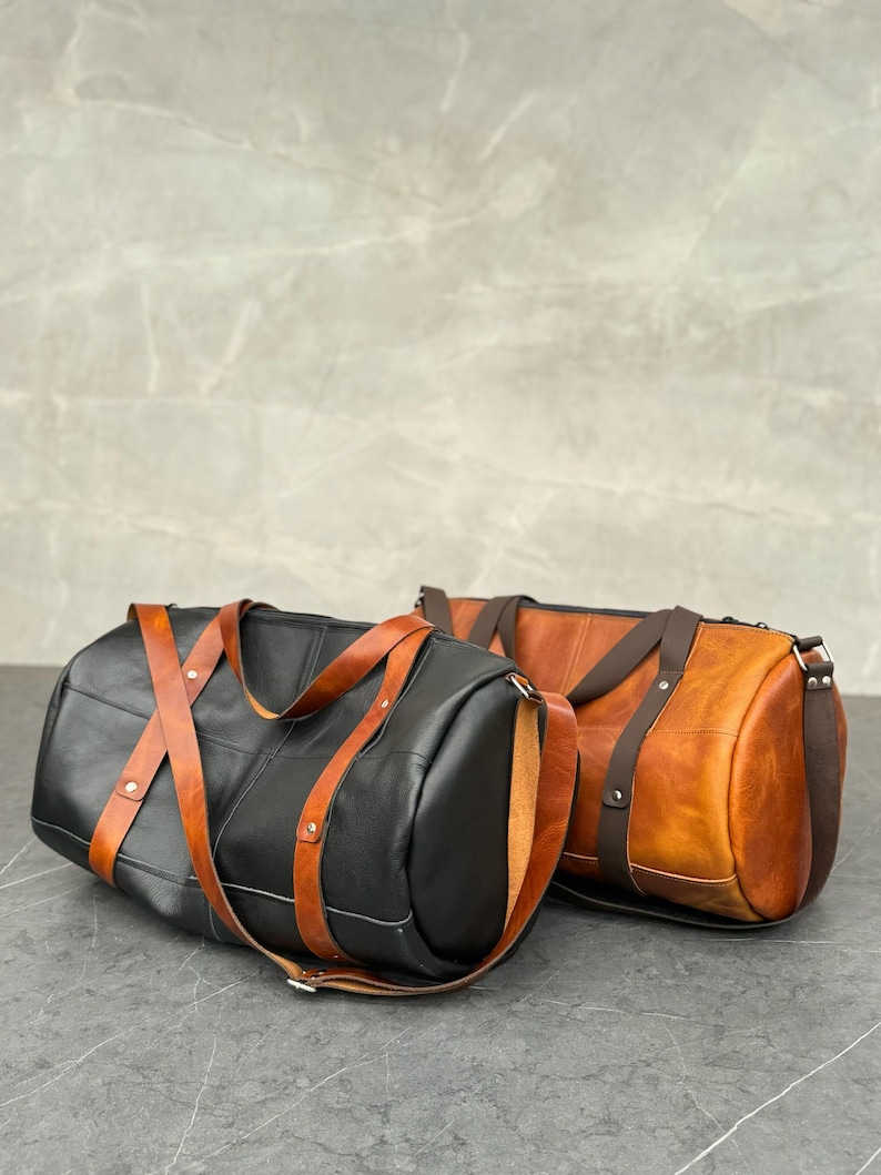 Monogrammed Leather Duffle Bag: Handmade Full Grain Weekender - Etsy