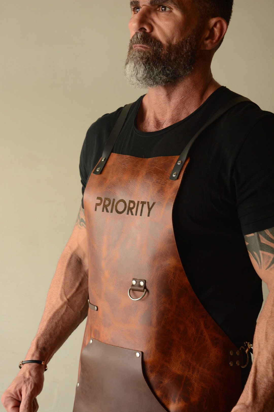 Personalized Leather Apron With Pocket - Text , Logo for Man and Woman ...