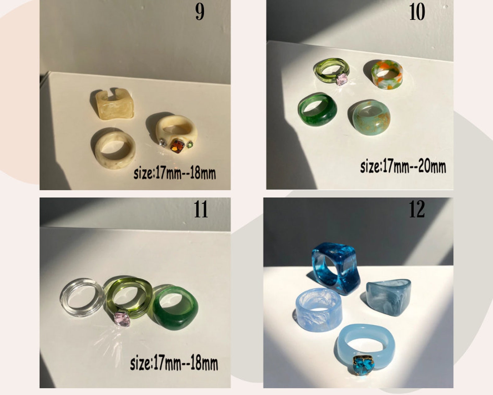 Y2k Chunky Retro Ring Set Transparent Resin Acrylic Ring Set - Etsy