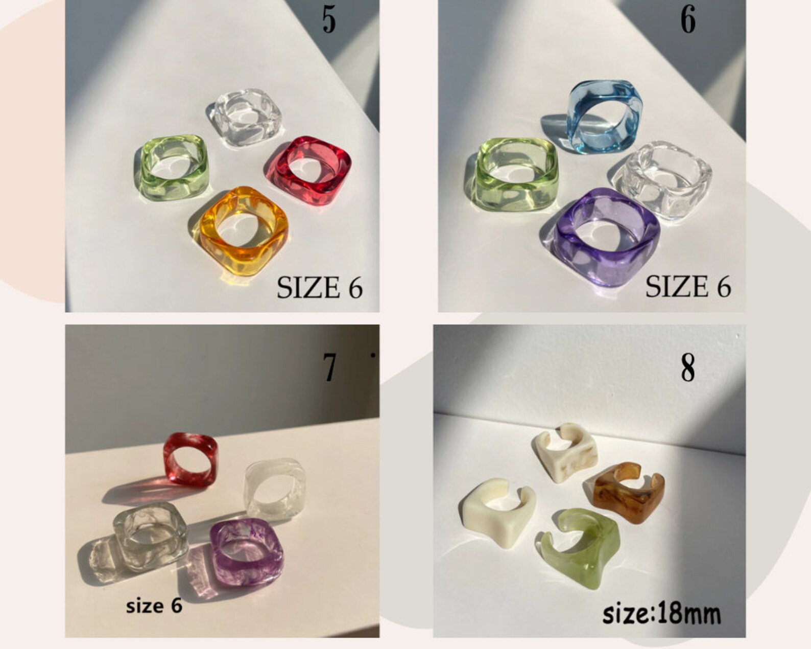 Y2k Chunky Retro Ring Set Transparent Resin Acrylic Ring Set - Etsy