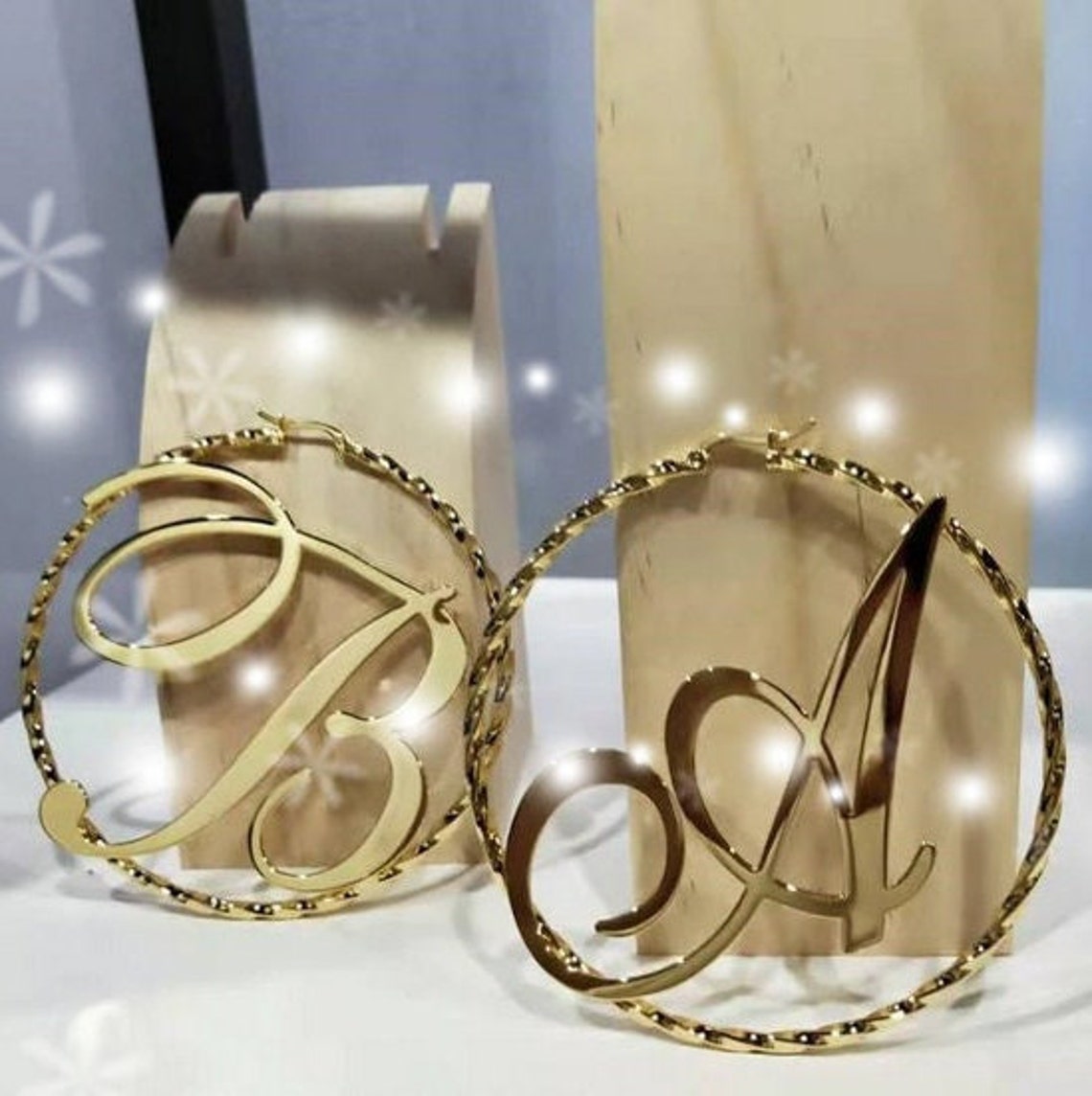 18k Gold Custom Name Hoop Earrings 75MM Initial Letter Hoop - Etsy