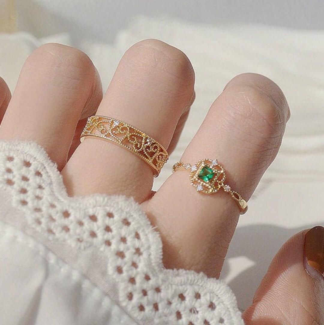 14k Gold Filled Heart Lace Ring Set AAA Zircon Dainty Ring - Etsy