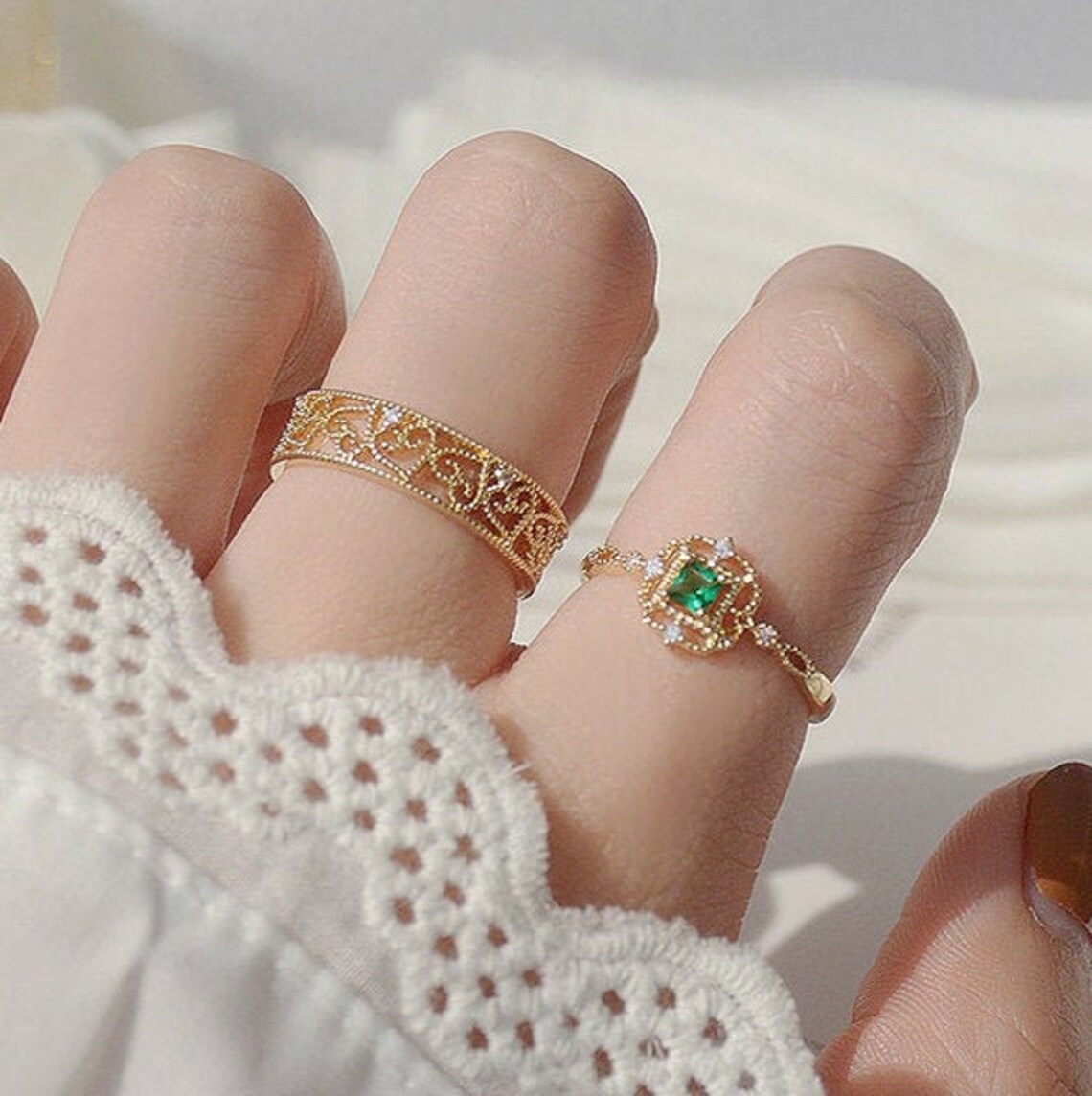 14k Gold Filled Heart Lace Ring Set AAA Zircon Dainty Ring - Etsy