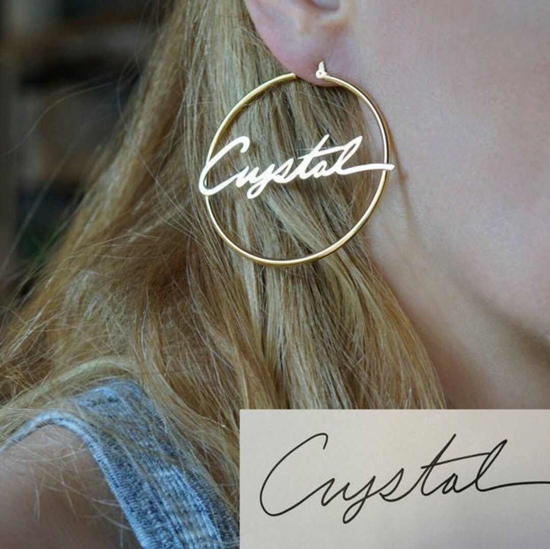 Custom Cursive Name Hoop Earrings Custom Nameplate Hoop - Etsy