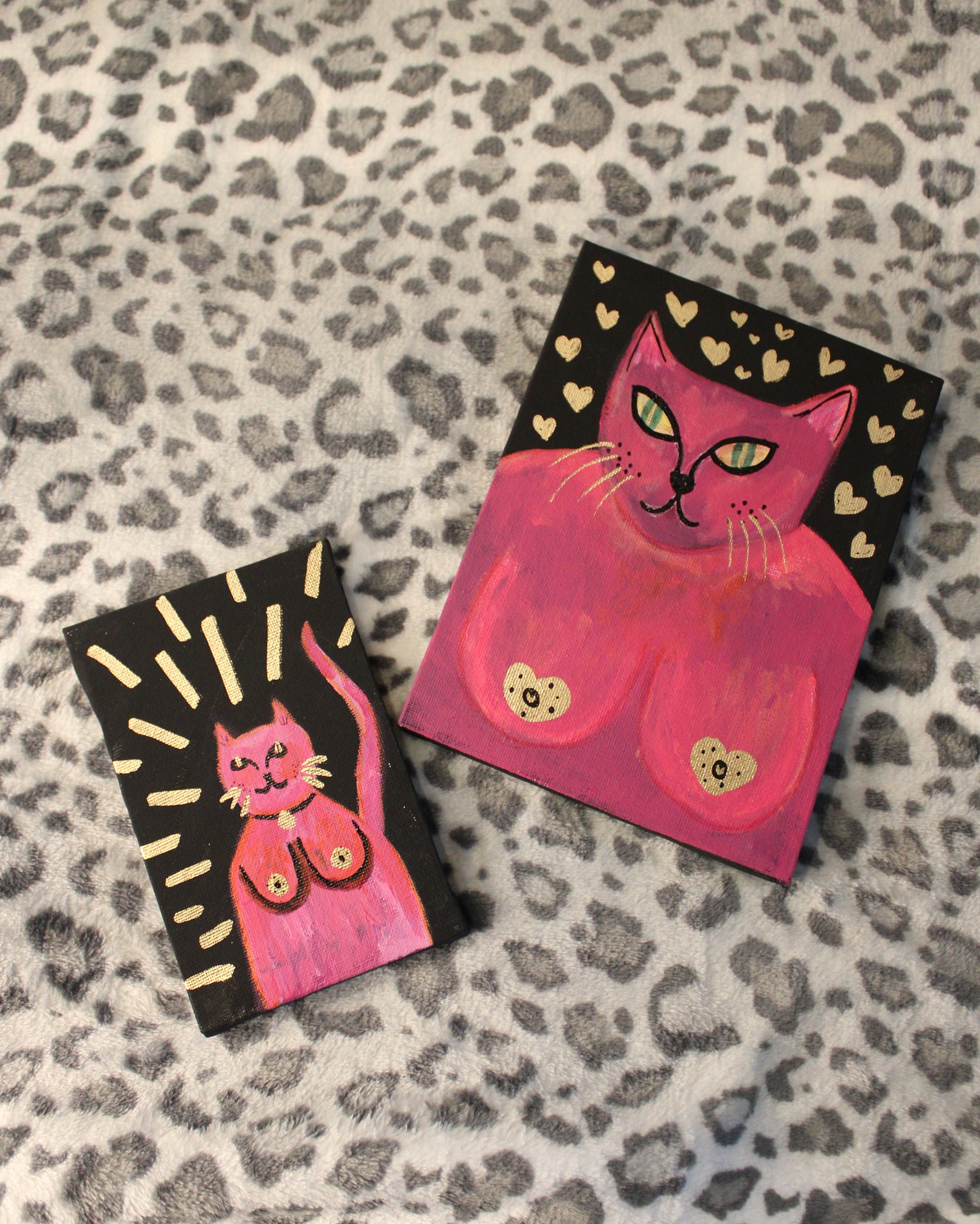 Fat Cats With Big Tiddies Set of 2 Original Paintings - Etsy