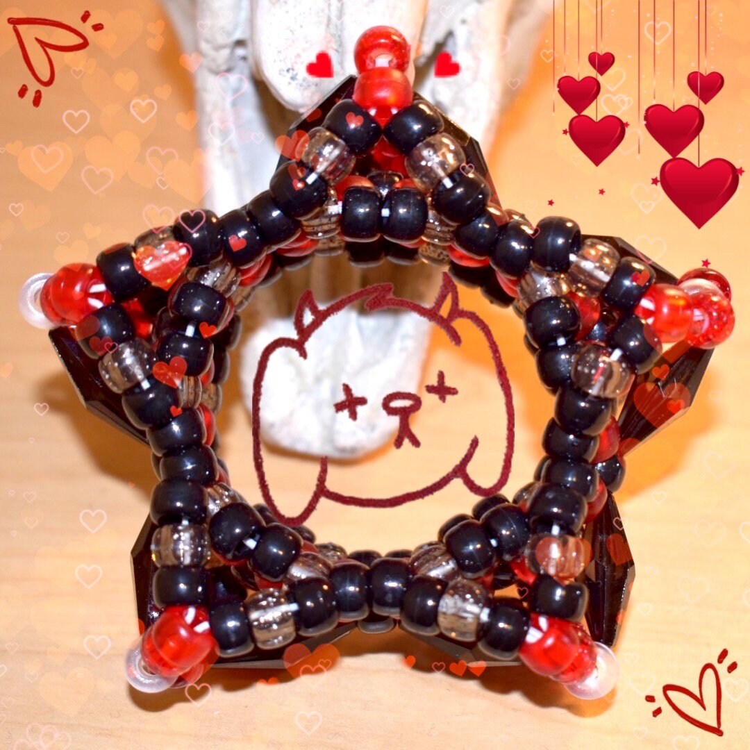 Red and Black Kawaii Star Shaped Kandi Cuff, Scenecore Emo Ravewear ...