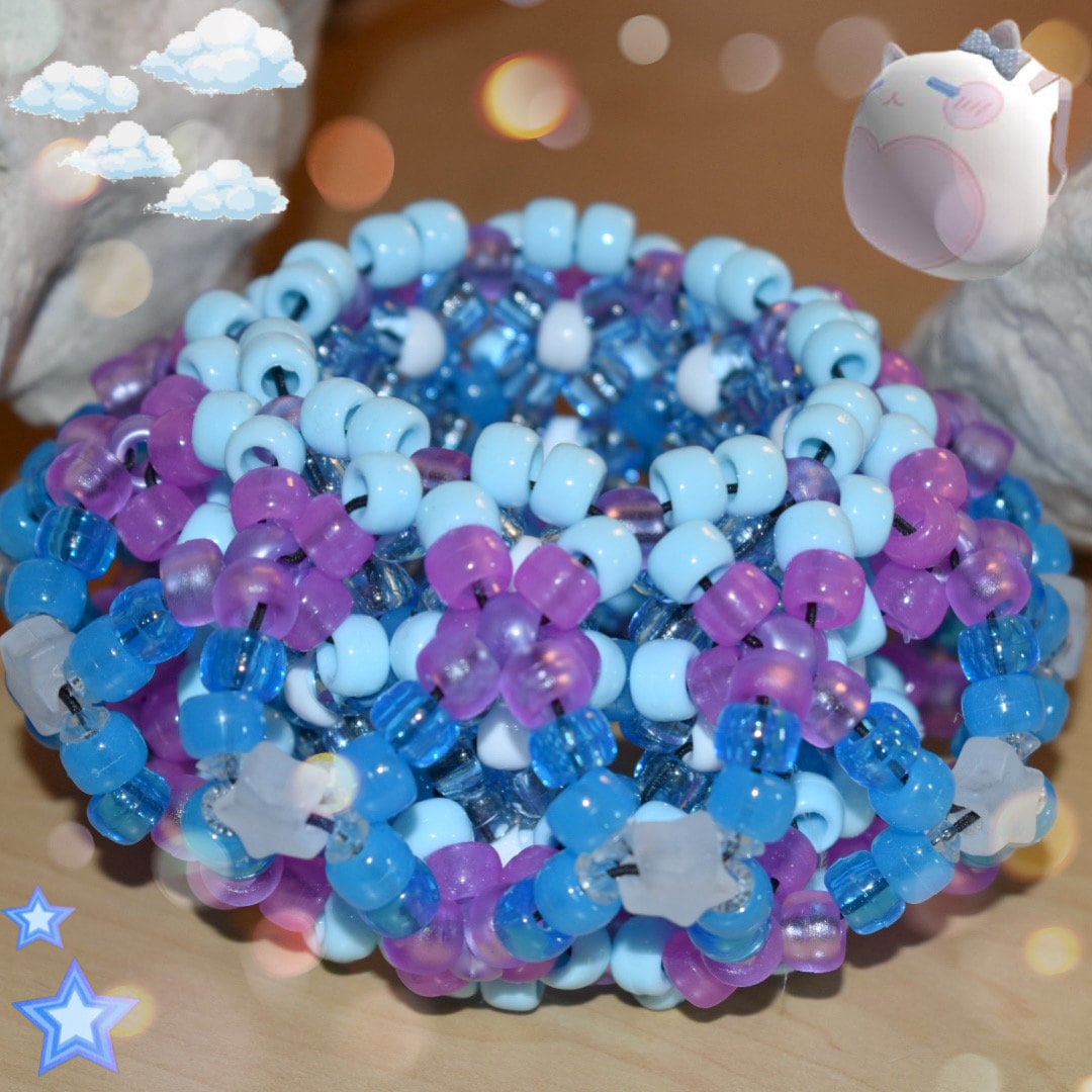 Blue and Purple Scenecore Ravewear Kandi Cuff, 3D Pastel Blue Kandi ...