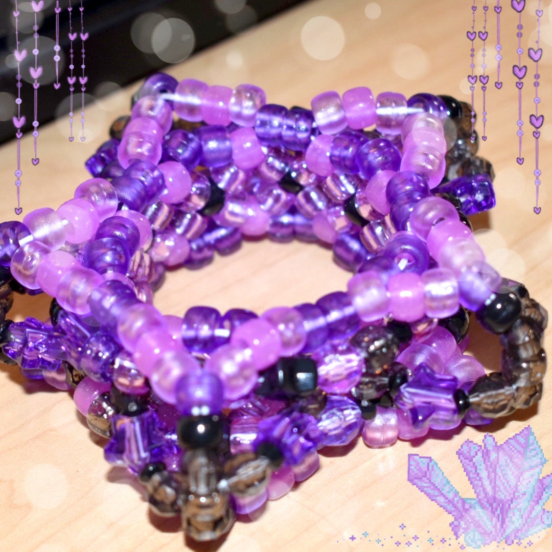 Purple Kawaii Star Shaped Kandi Cuff, Scenecore Ravewear Kandi Bracelet ...