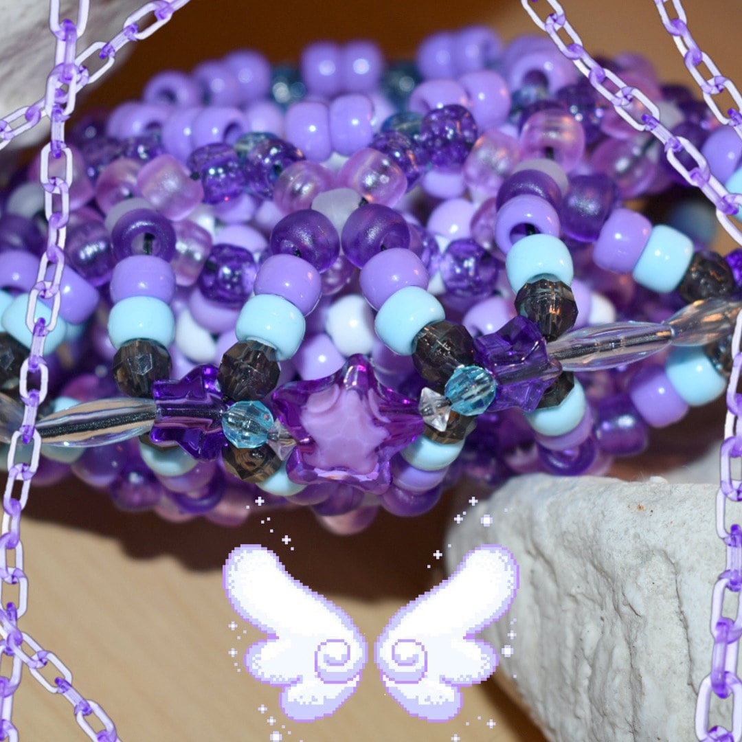 Purple Scenecore Ravewear Kandi Cuff, 3D Pastel Purple Kandi Bracelet ...