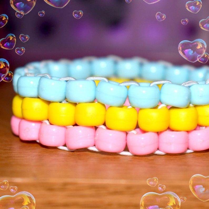 Pansexual Pride Kandi Cuff Set, Scenecore LGBTQ Pride Kandi Bracelets ...
