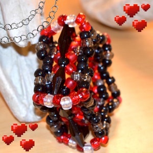 Red and Black Kawaii Star Shaped Kandi Cuff, Scenecore Emo Ravewear ...