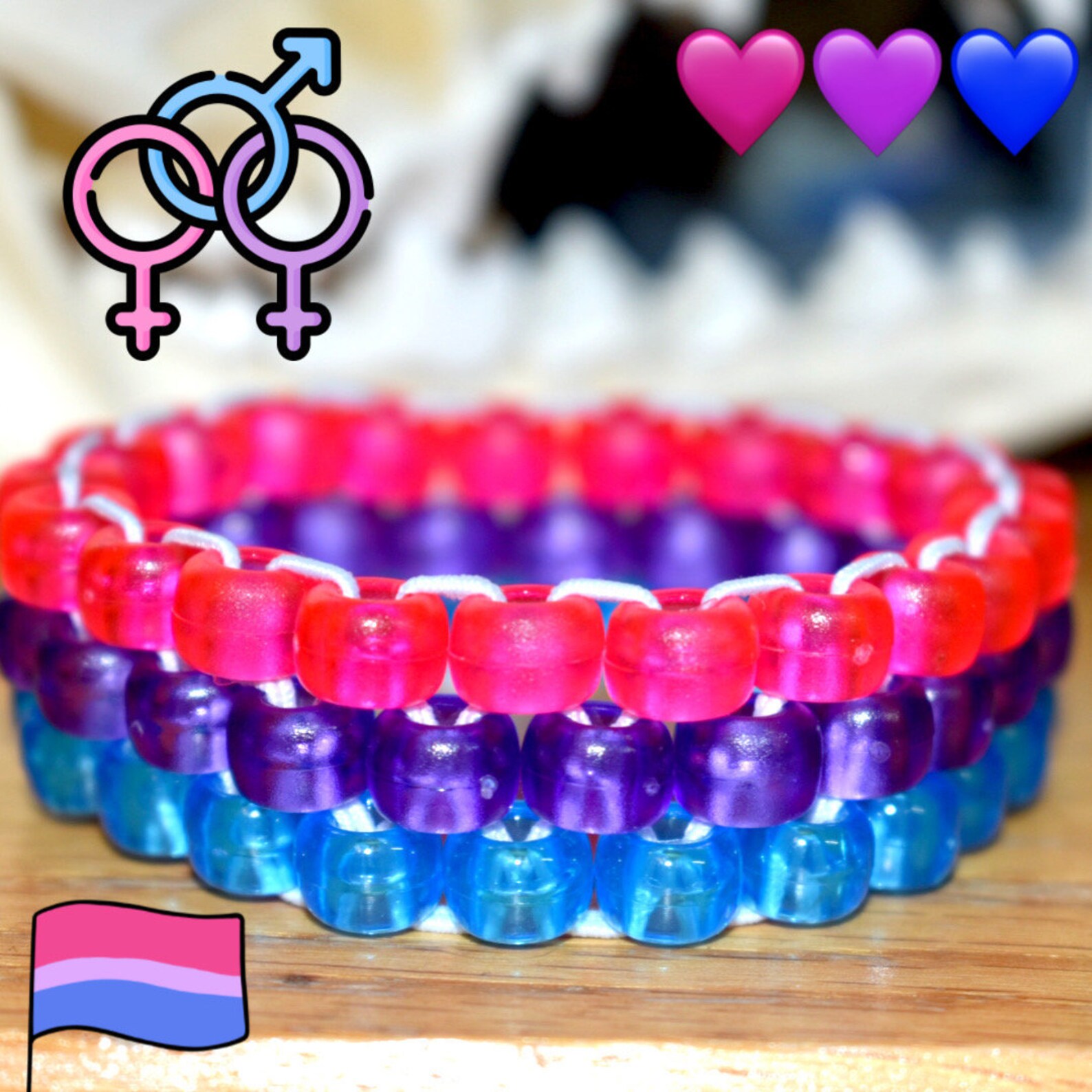 Bisexual Pride Kandi Cuff Set, Scenecore LGBTQ Pride Kandi Bracelets - Etsy