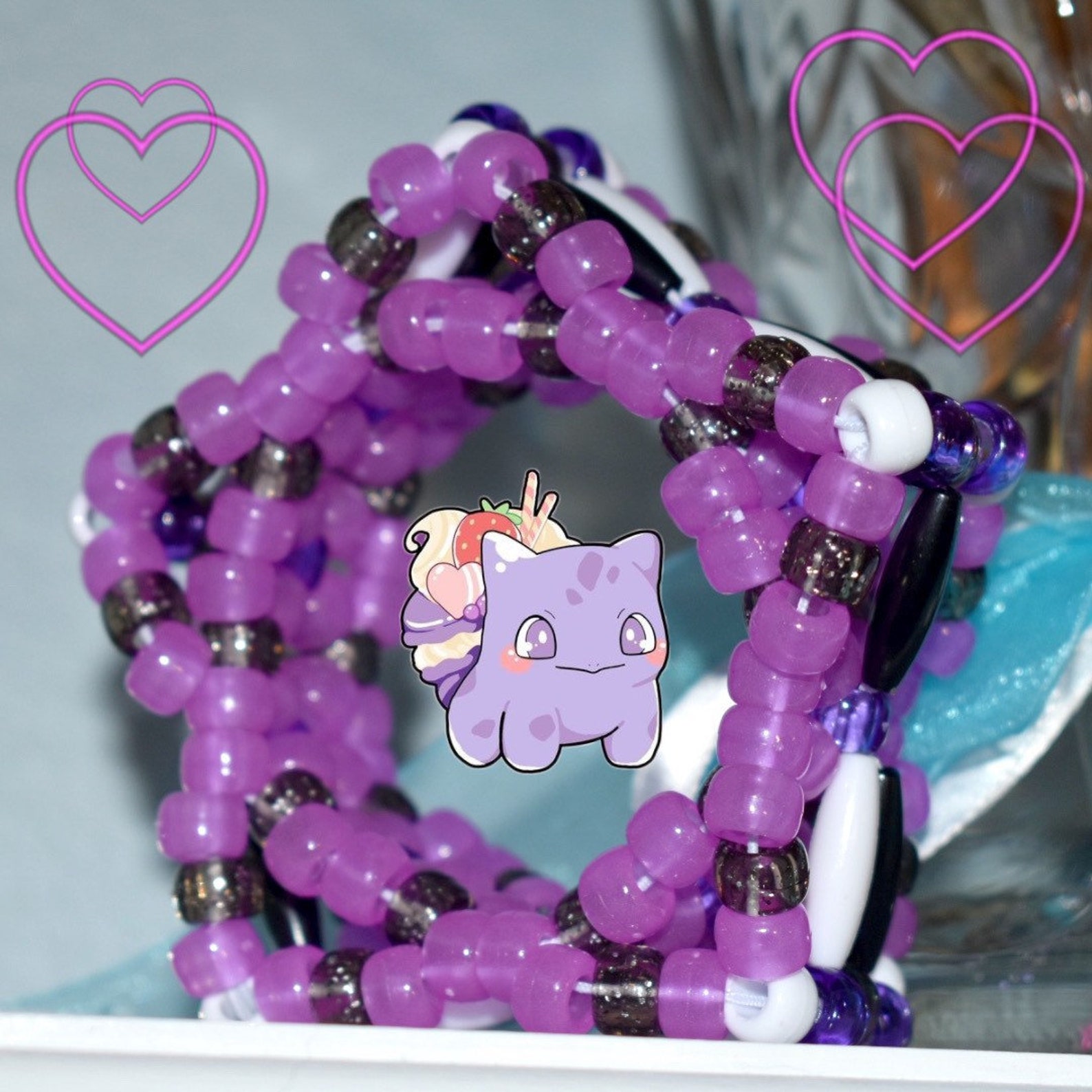 Neon Purple Kawaii Star Shaped Kandi Cuff, Scenecore Ravewear Kandi ...