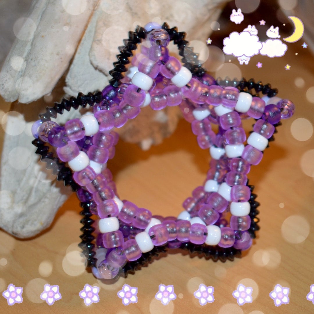 Purple and Black Kawaii Star Shaped Kandi Cuff, Scenecore Emo Ravewear ...