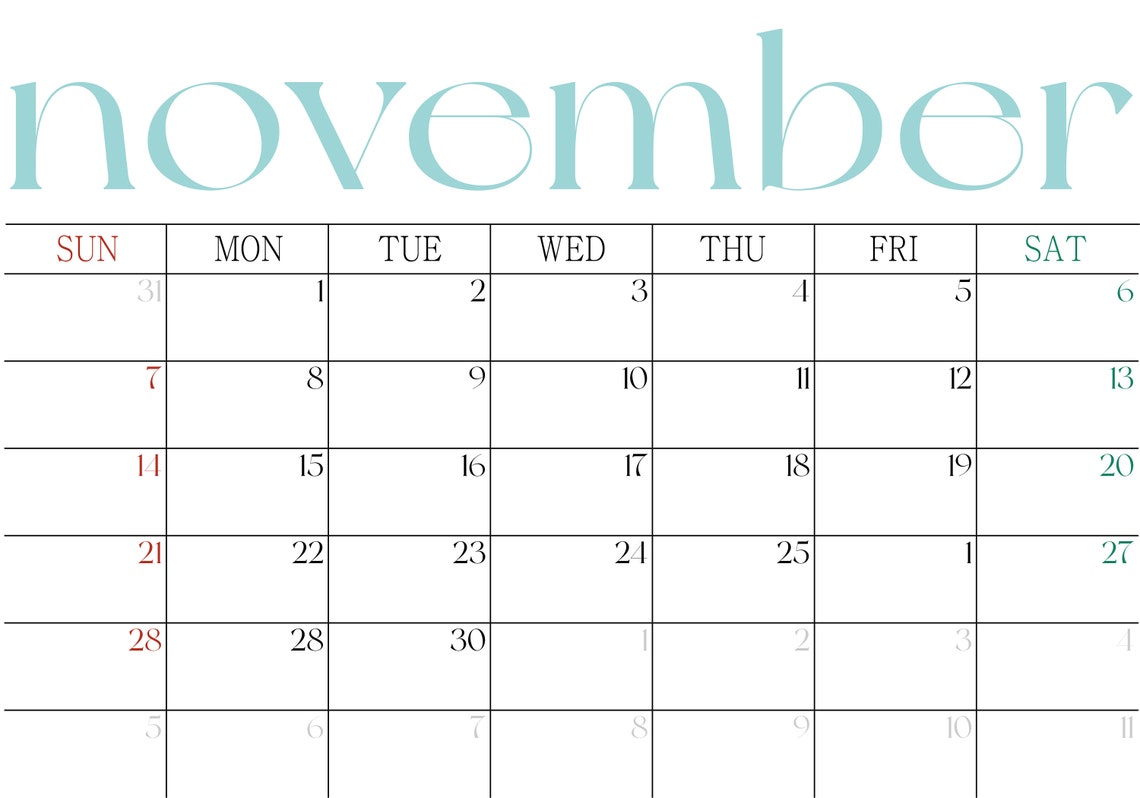 2021 Calendar Printable Digital Calendar Template Instant - Etsy