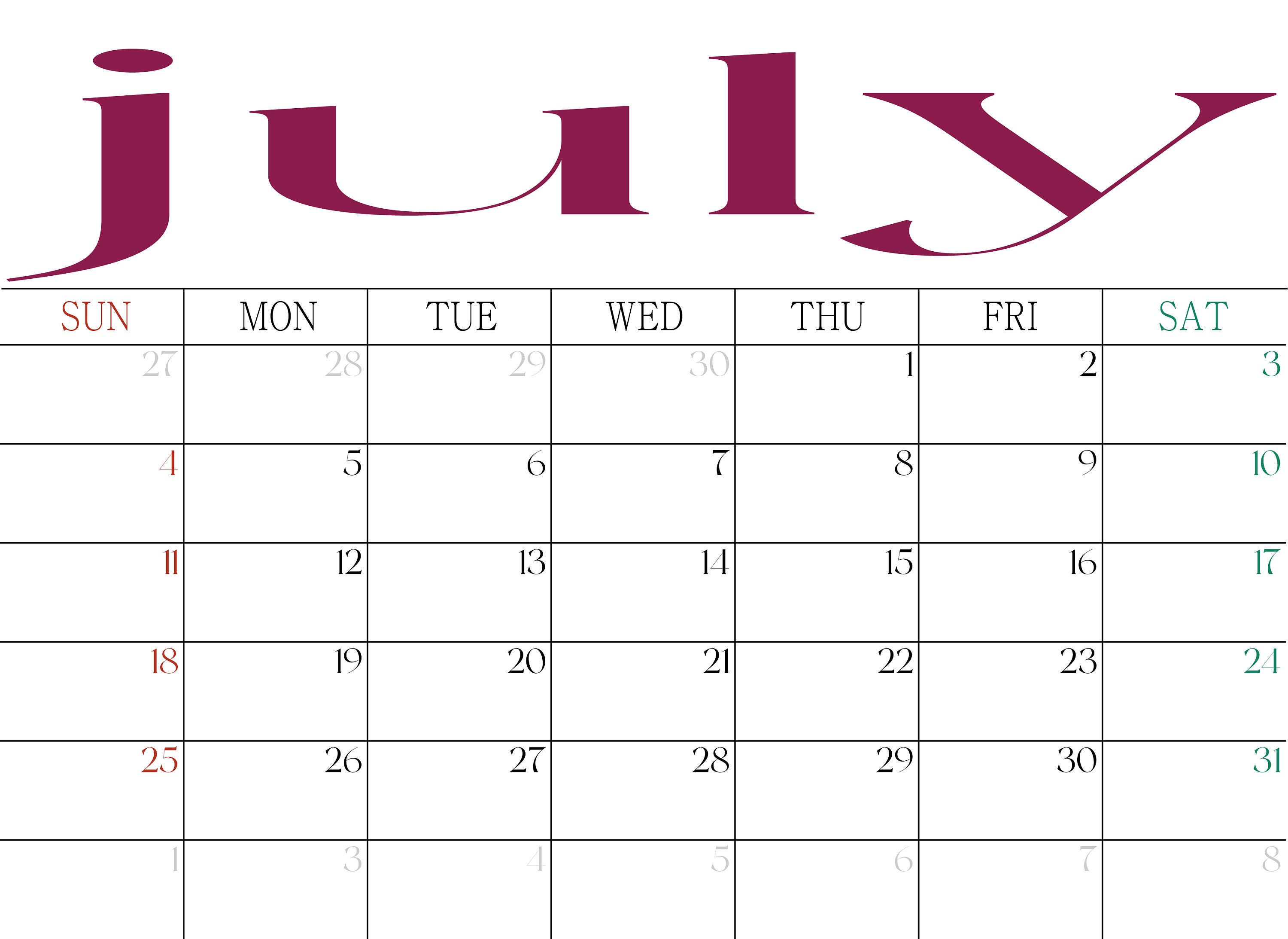 2021 Calendar Printable Digital Calendar Template Instant - Etsy