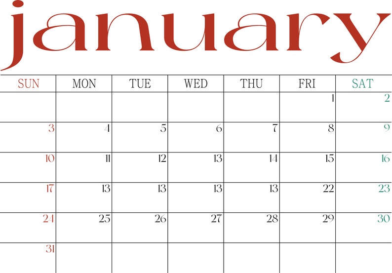 2021 Calendar Printable Digital Calendar Template Instant - Etsy