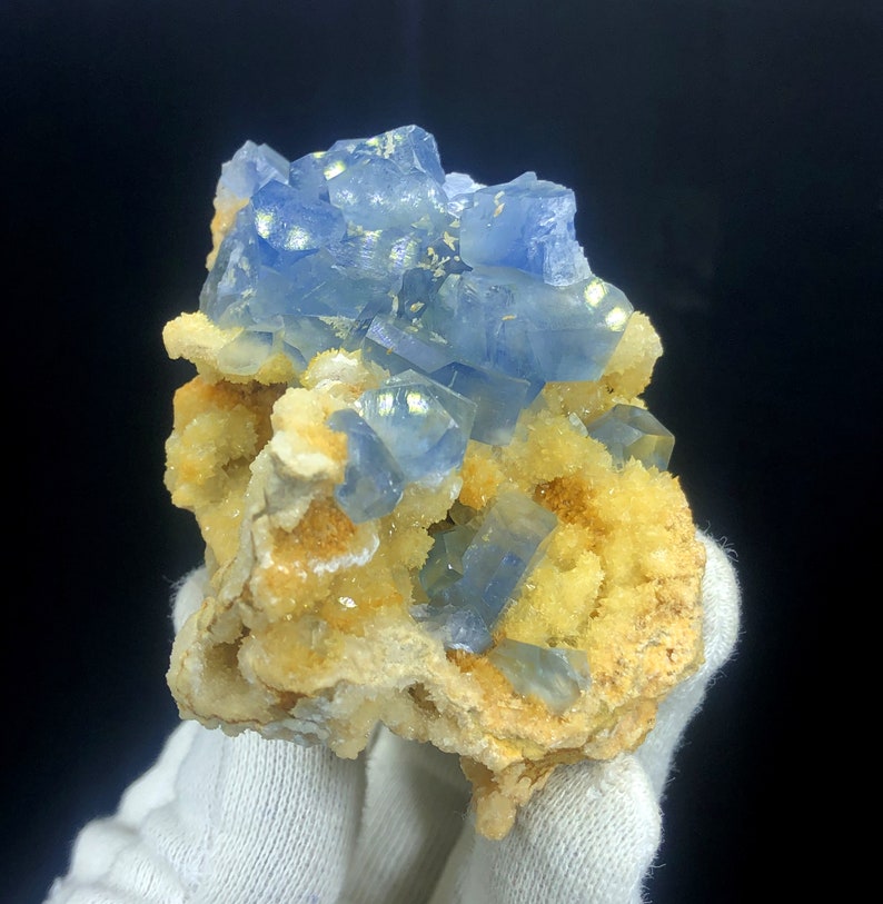 Blue Celestine Crystals Cluster With Calcite, Natural Celestine ...