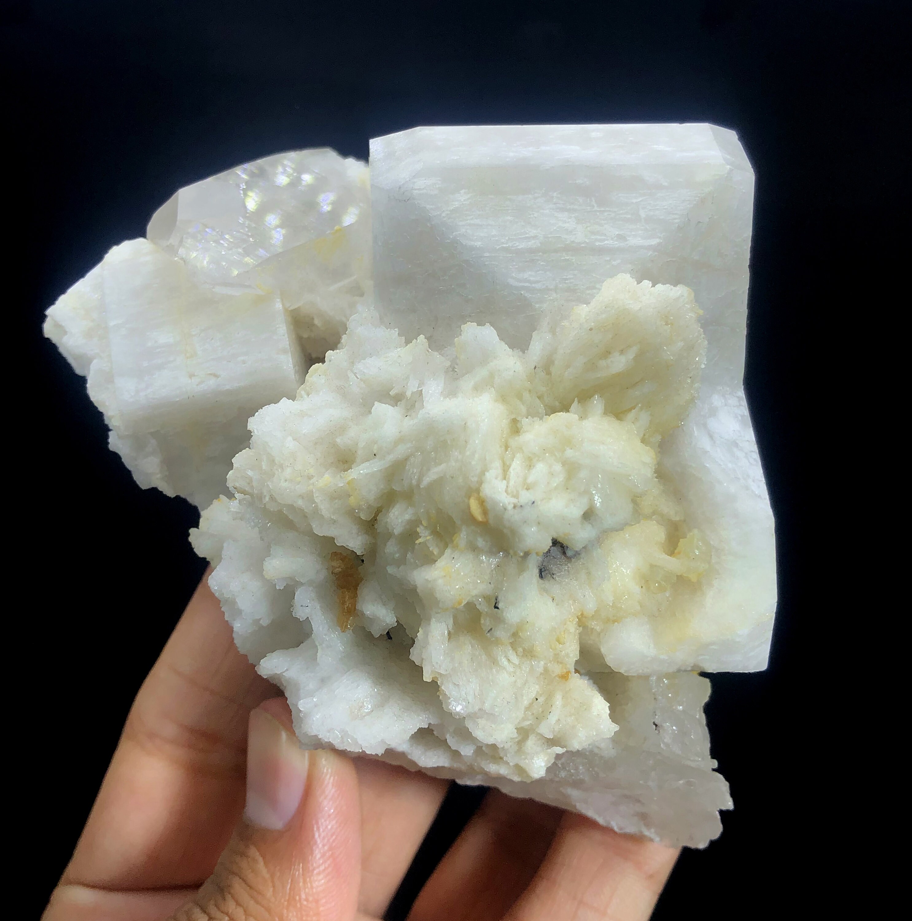Natural Green Herderite on Feldspar With Quartz Crystal, Minerals ...