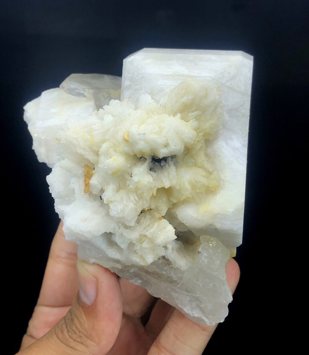 Natural Green Herderite on Feldspar With Quartz Crystal, Minerals ...