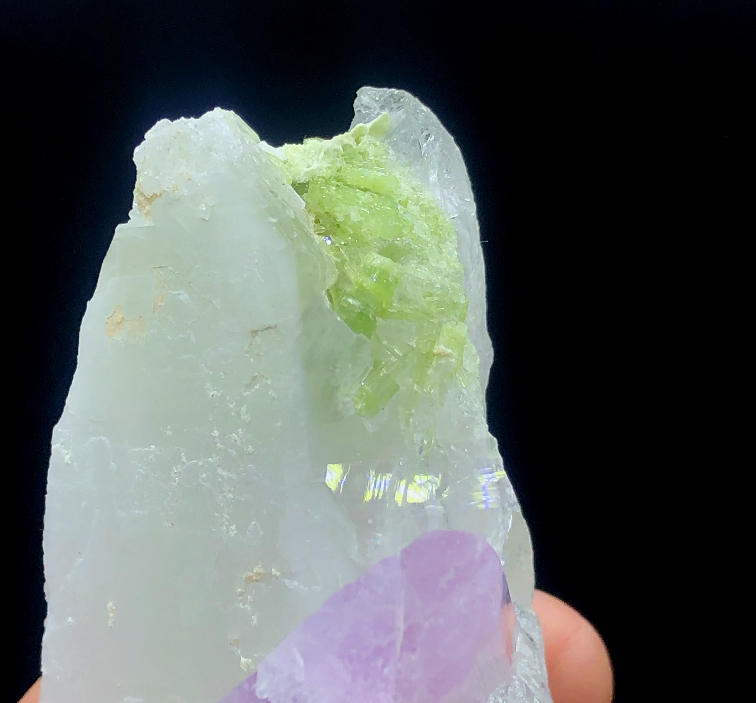 Pink Kunzite Crystal on Quartz With Green Tourmaline, Afghanistan ...