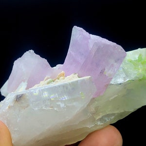 Pink Kunzite Crystal on Quartz With Green Tourmaline, Afghanistan ...