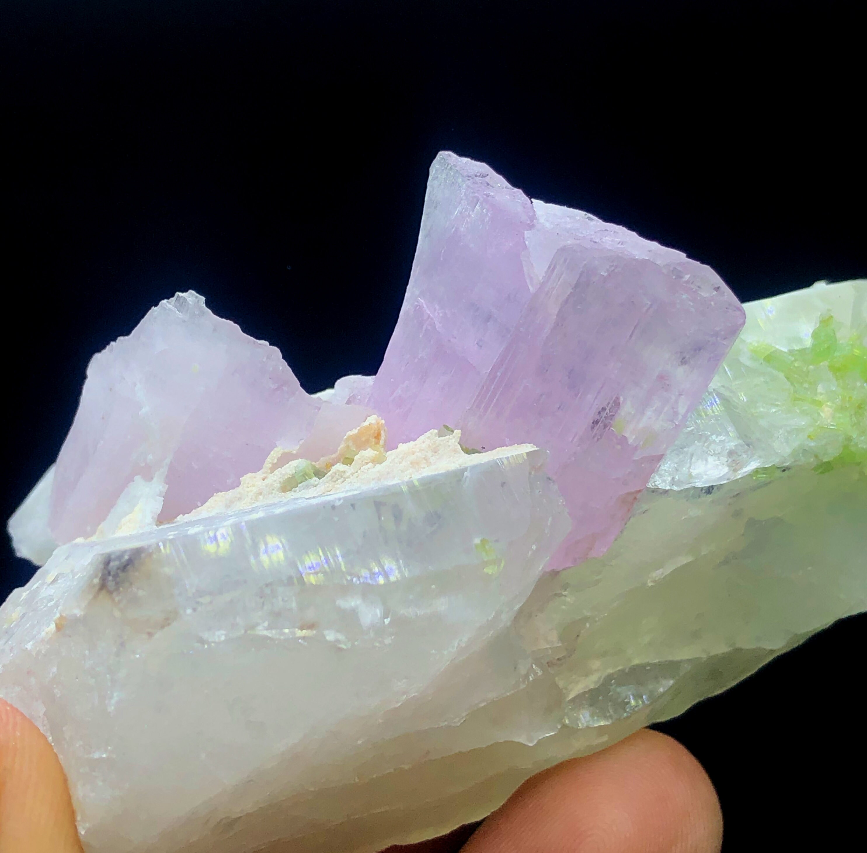 Pink Kunzite Crystal on Quartz With Green Tourmaline, Afghanistan ...
