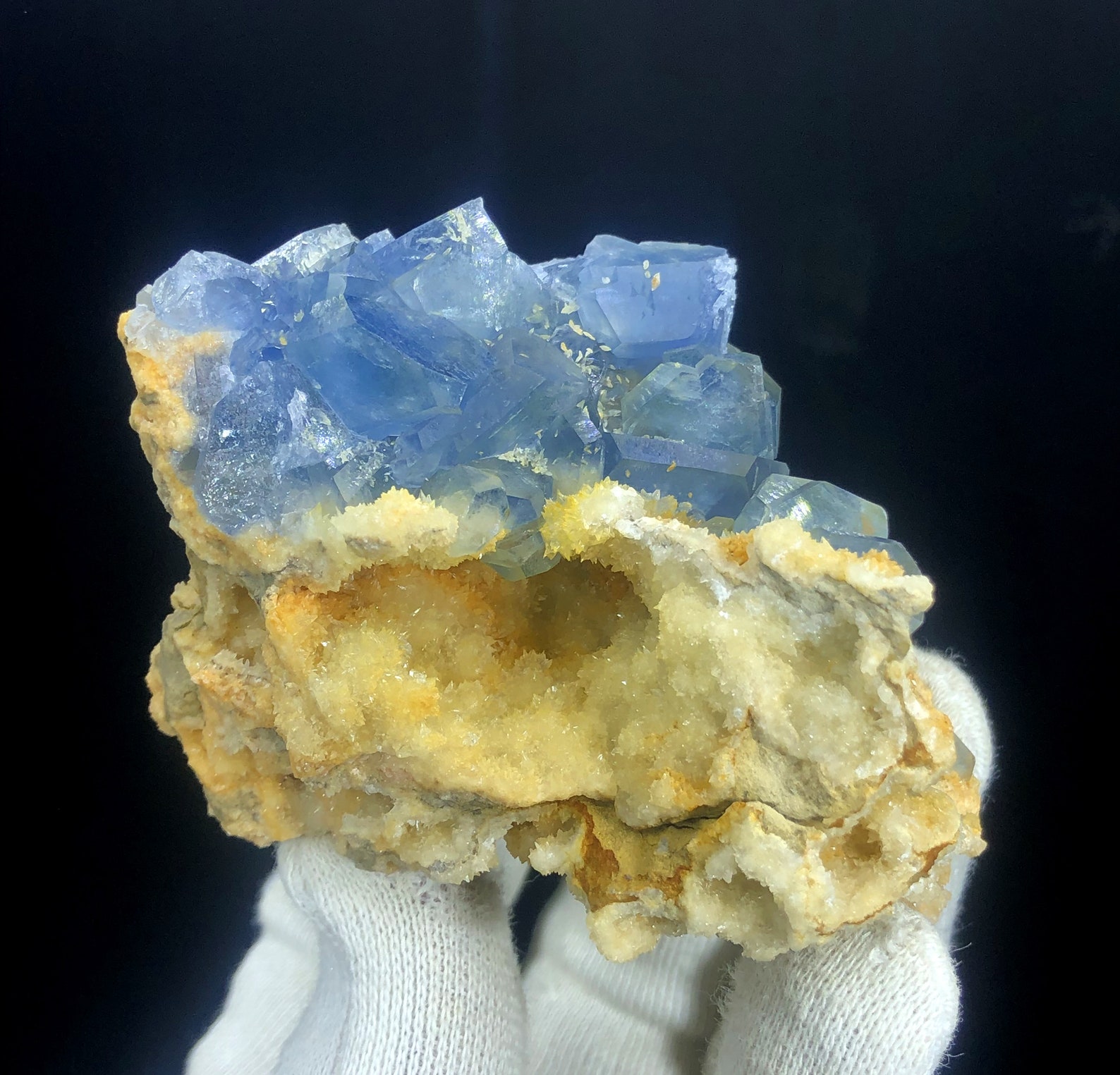 Blue Celestine Crystals Cluster With Calcite, Natural Celestine ...