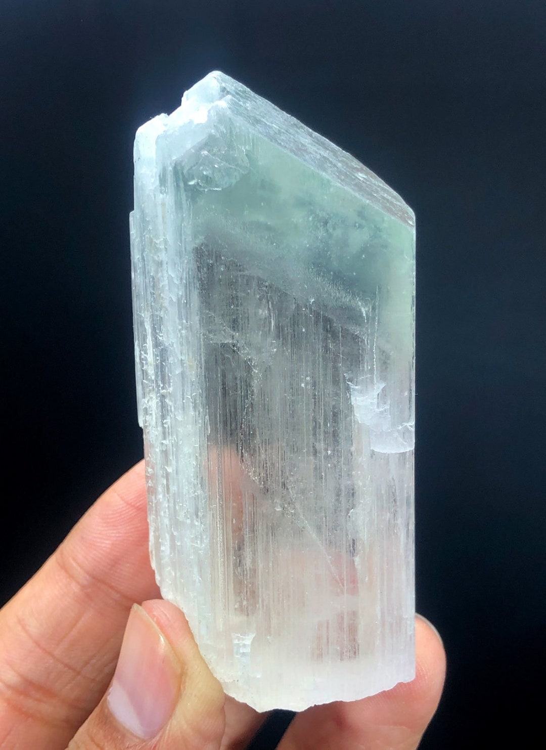Terminated Bi-color Kunzite Crystal: Raw Green Kunzite Stone From ...