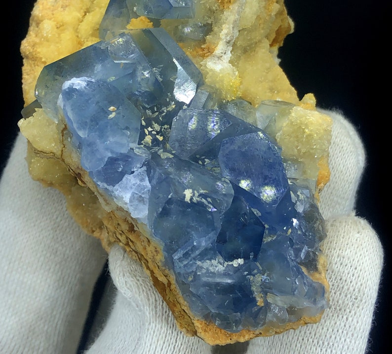 Blue Celestine Crystals Cluster With Calcite, Natural Celestine ...