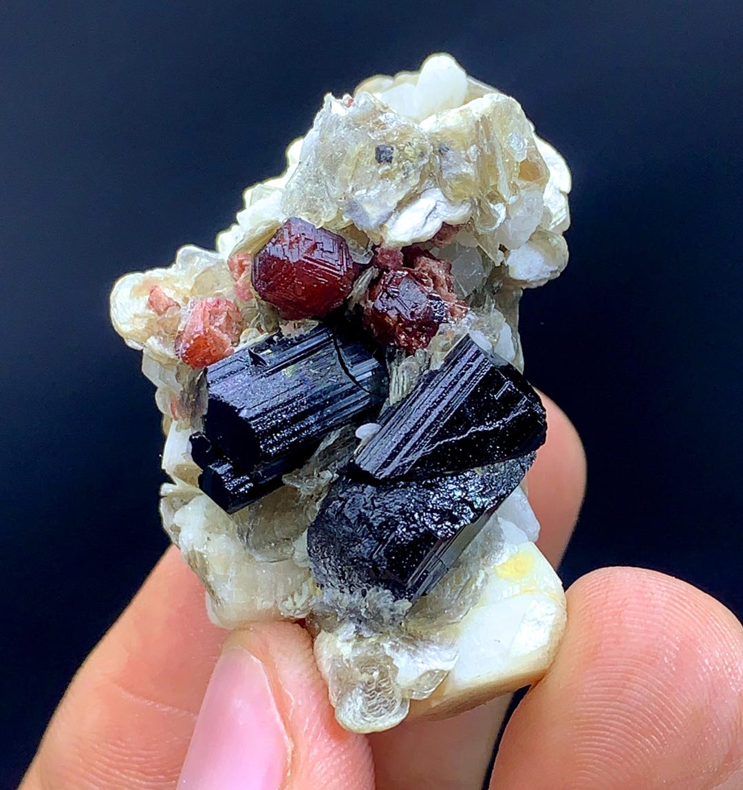 Red Garnet Crystals With Schorl Tourmaline and Mica on Feldspar From ...