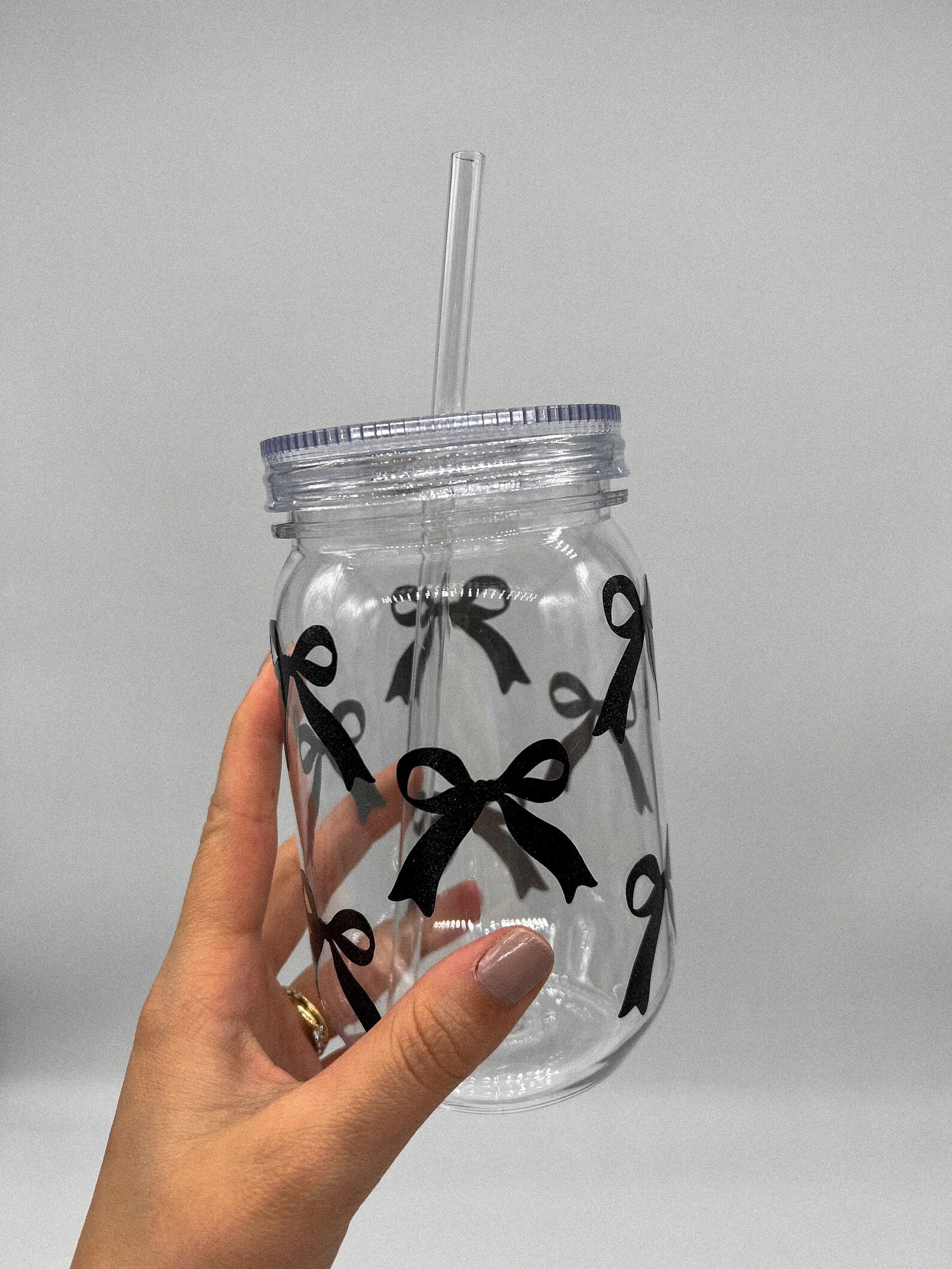 Cute Bows Ribbons Iced Coffee Cup 24 Oz Plastic Mason Jar Iced Coffee ...