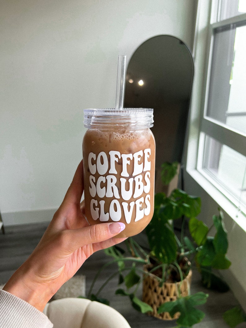 Coffee Scrubs Gloves Nurse Iced Coffee Cup 24 Oz Plastic - Etsy