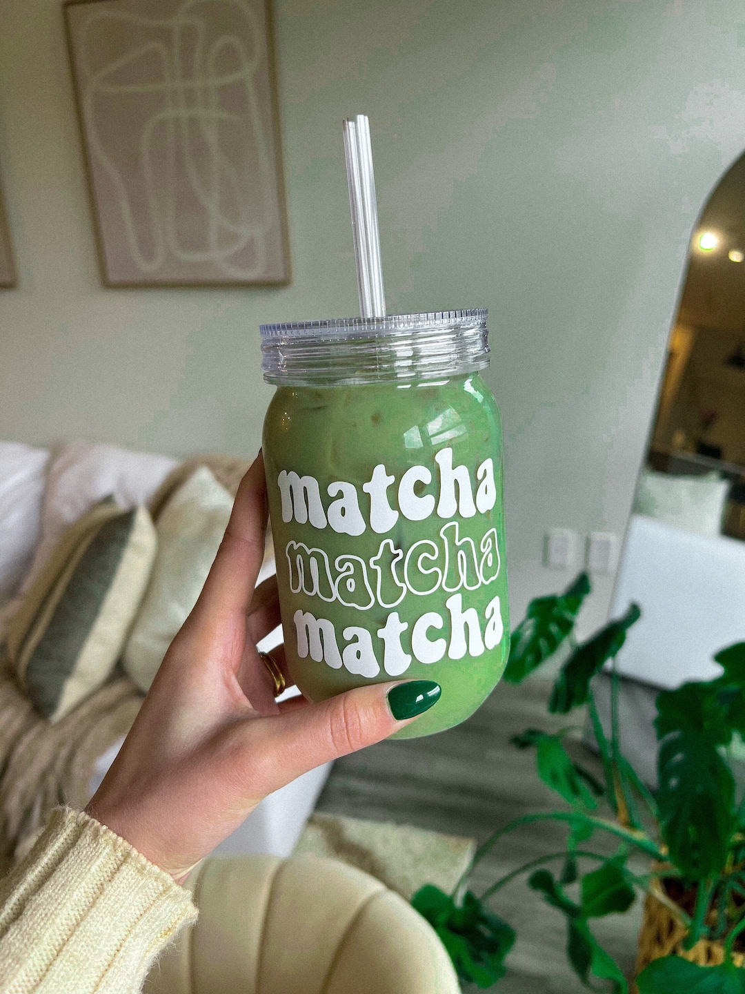 Matcha Matcha Matcha Iced Coffee Cup | 24 Oz Plastic Mason Jar Iced ...
